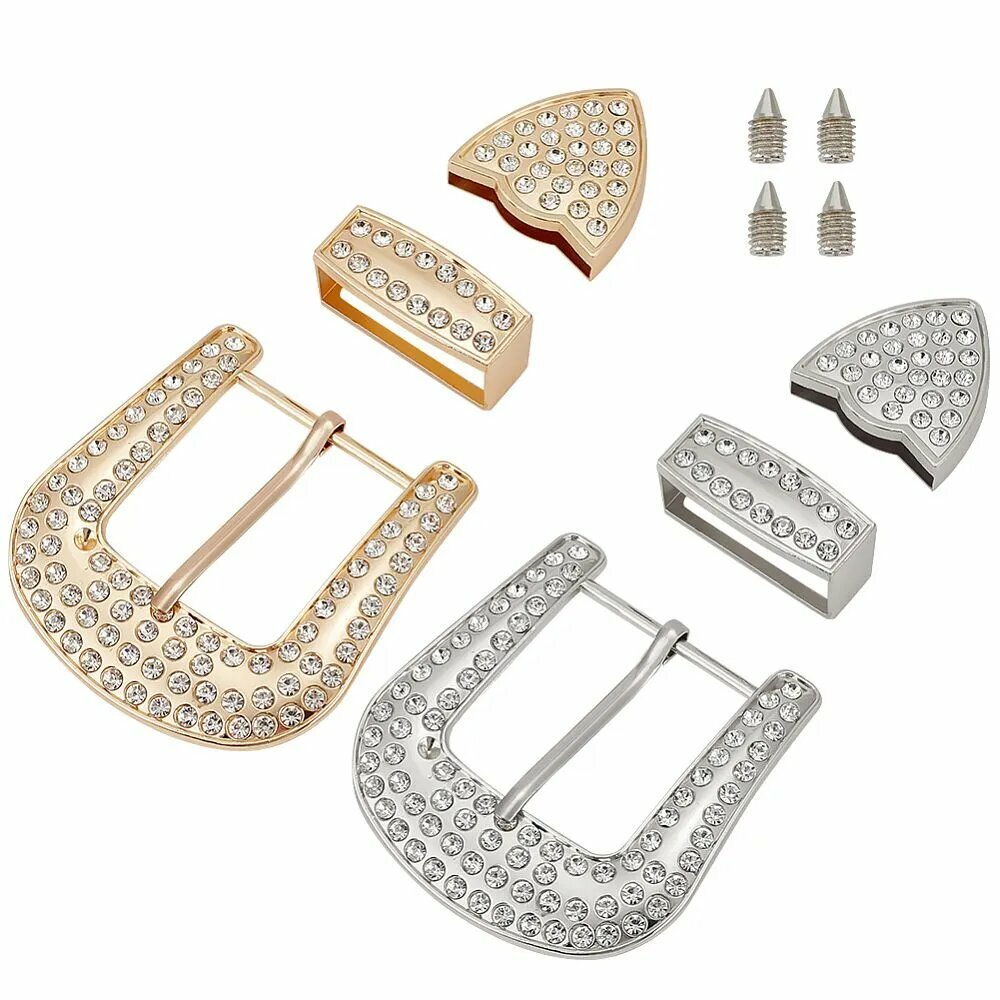 2 комплекта пряжек из сплава со стразами, платиновые, золотистые, 75x71x3,5 мм，（Рекомендуемые качественные продукты）