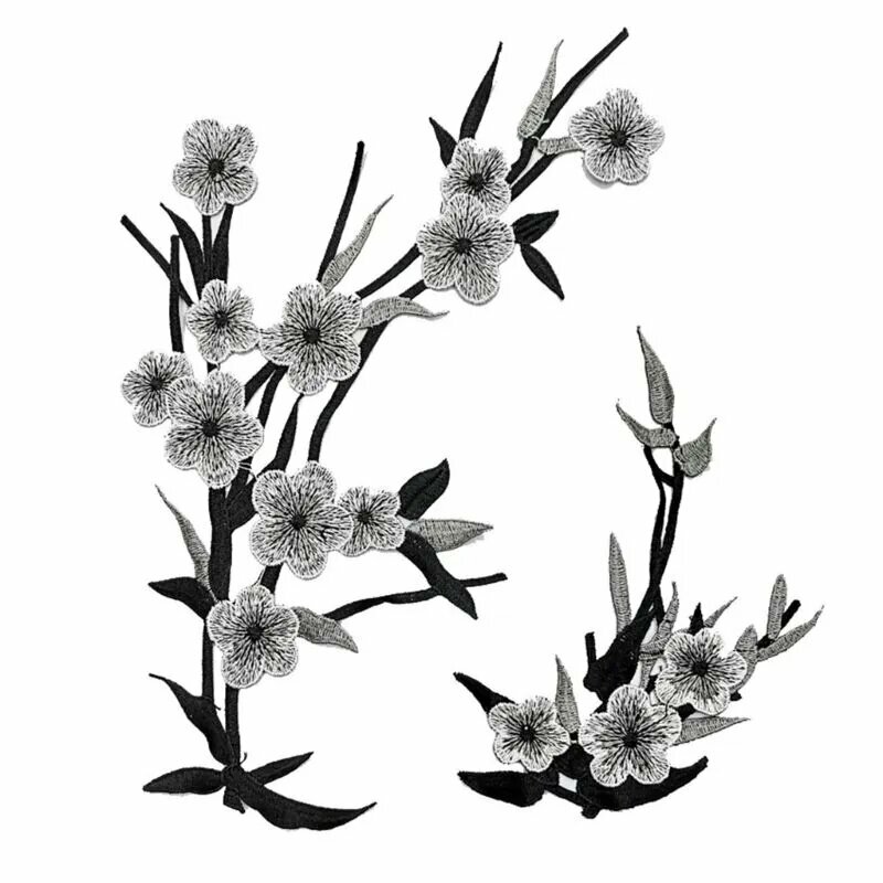 2 шт. Вышитые цветочные аппликации для одежды, Серый