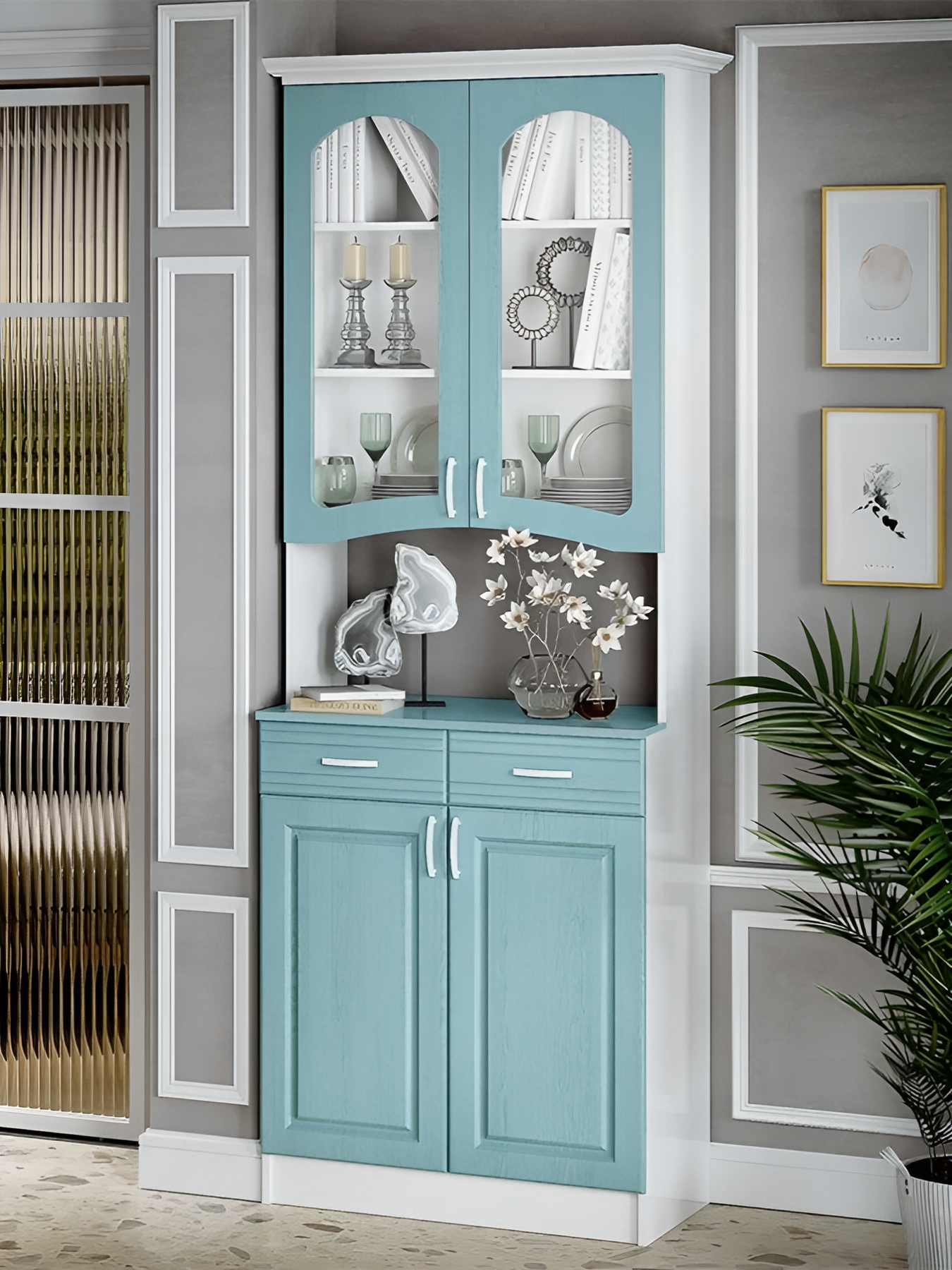 Буфет двустворчатый прямой Констанция голубой/белый МИФ, Мебельный рай