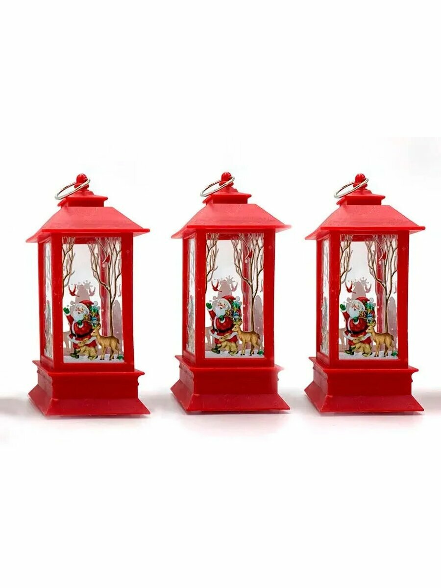 Набор светящихся елочных фонарей на елку "Деды Морозы" 14см (3шт)