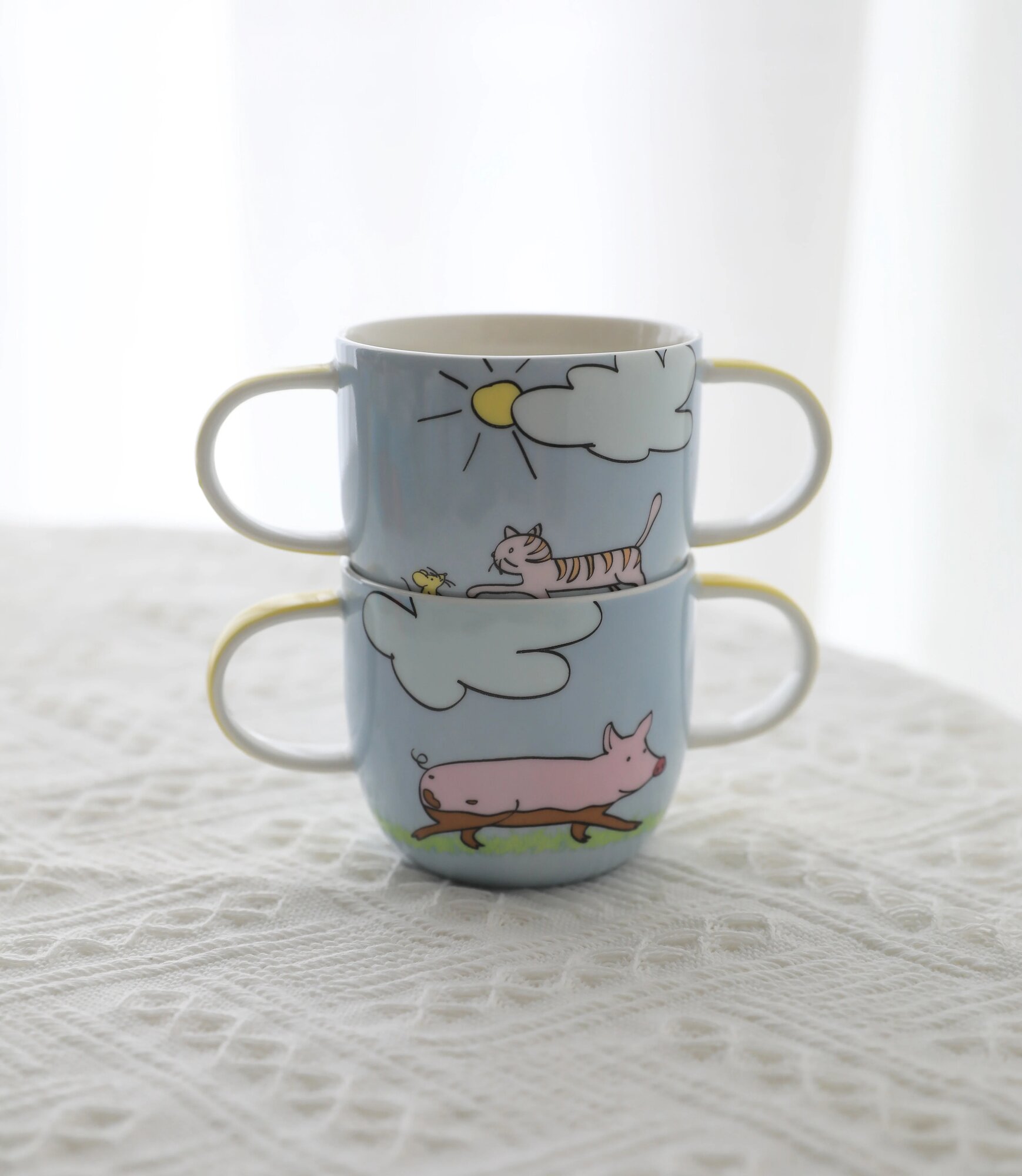 Детская кружка MUSe Garden с двумя ручками, из высокотемпературной керамики Две уши/свинья