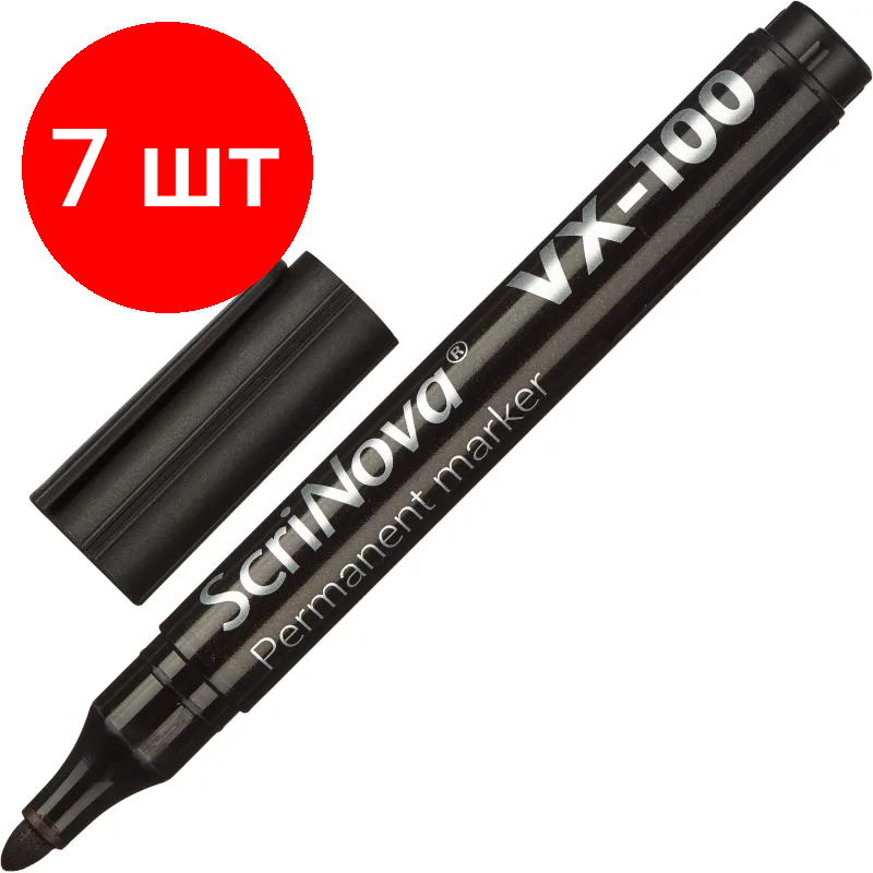 Комплект 7 штук, Маркер перманентный ScriNova VX-100 черный