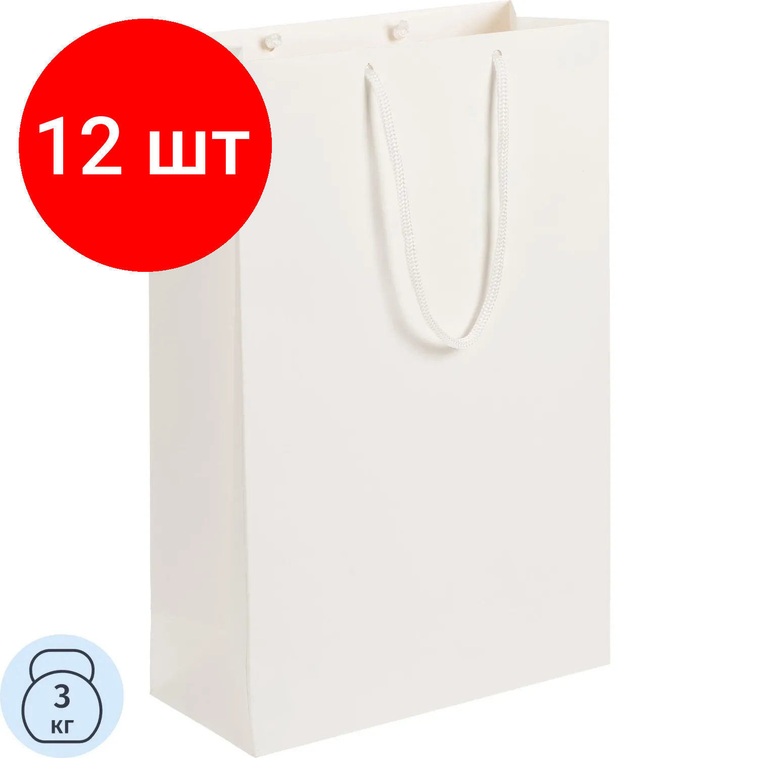 Комплект 12 штук, Пакет подарочный бумажный Porta, средний, натур. белый, 23х35х10см,15837.61