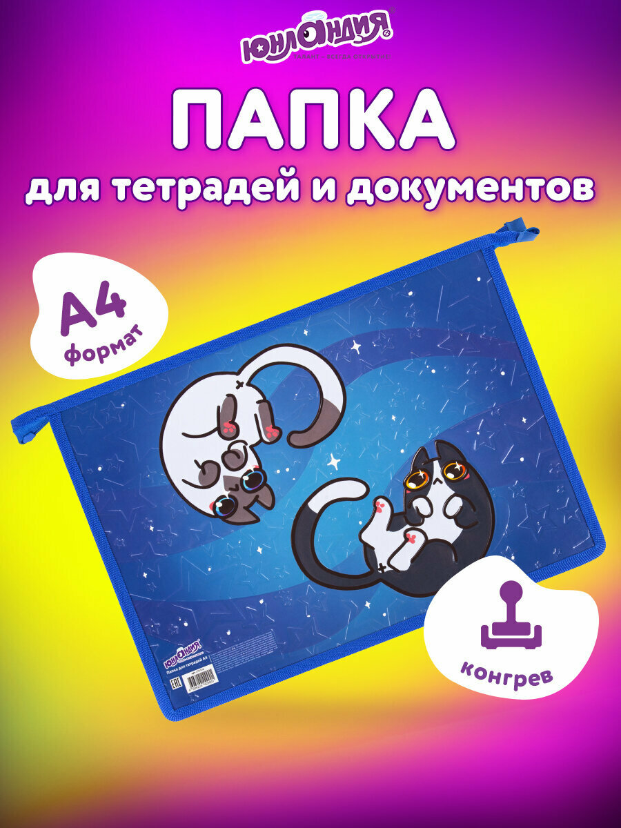 Папка для тетрадей Юнландия А4, 1 отделение, картон/пластик, конгрев, на молнии, Ying Yang, 272132