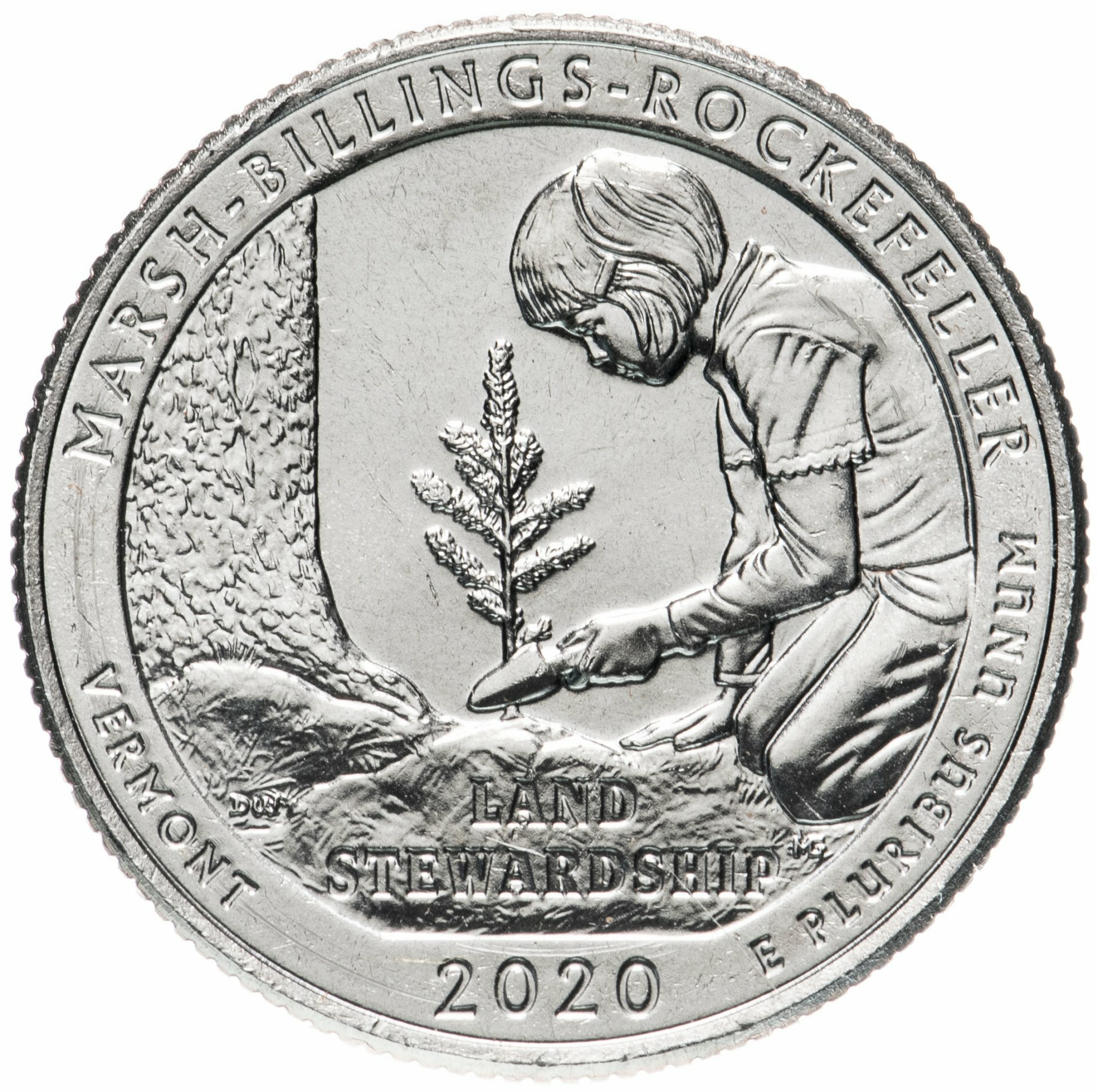 США 1/4 доллара 25 центов, квотер 2020 D — "Национальный исторический парк Рокфеллера" 54-й парк, Мельхиор медь-никель, в сохранности UNC