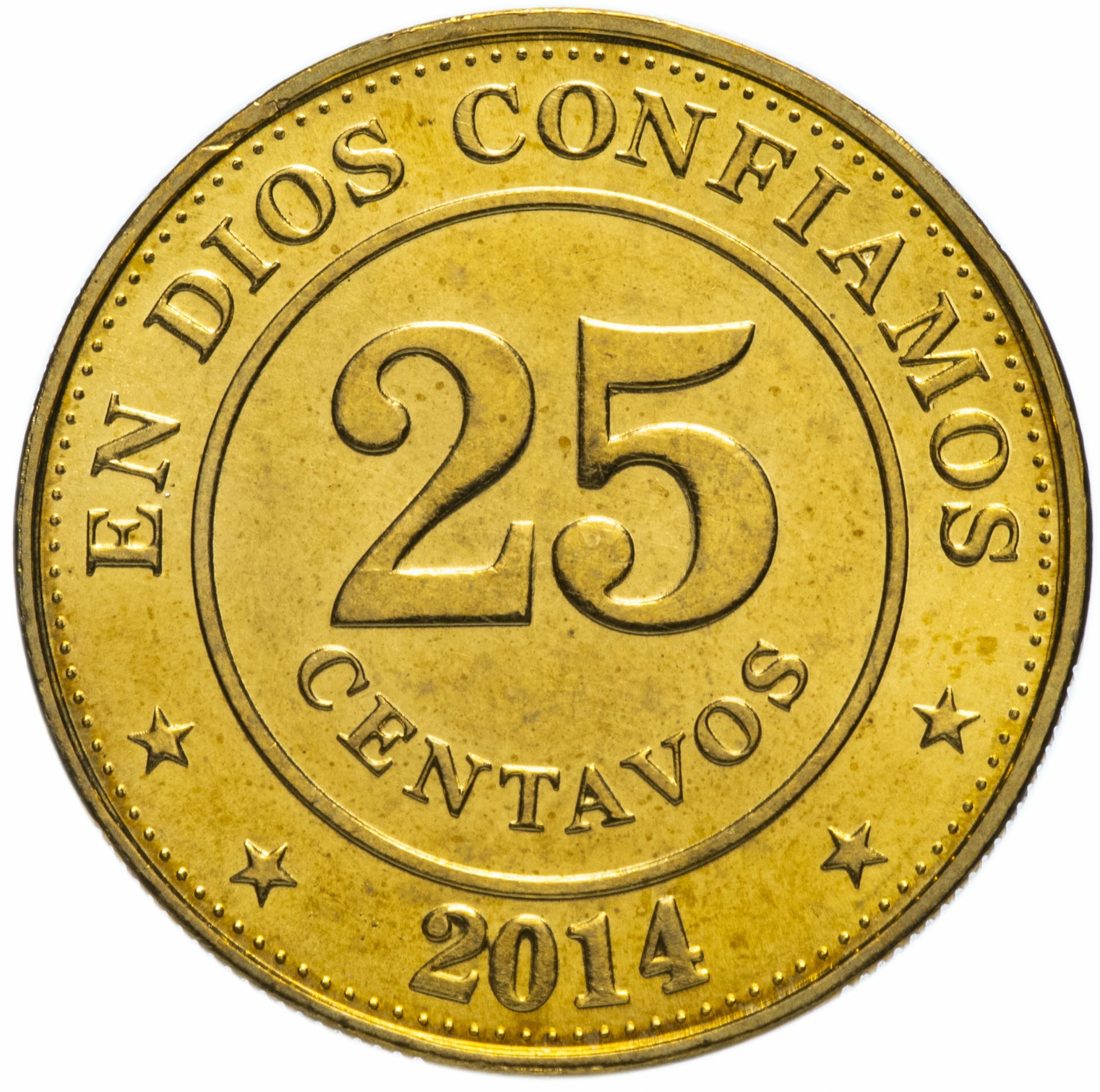 Никарагуа 25 сентаво centavos 2014, Сталь, в сохранности AU-UNC