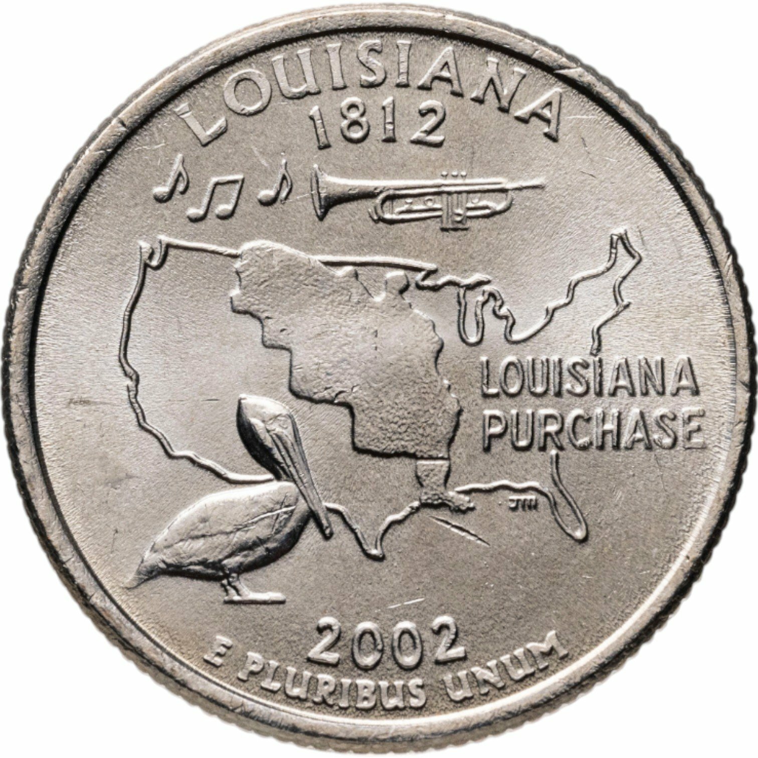 США 25 центов квотер, 1/4 доллара, quarter dollar 2002 P Квотер штата Луизиана знак монетного двора: "P" - Филадельфия, Медь, в сохранности UNC