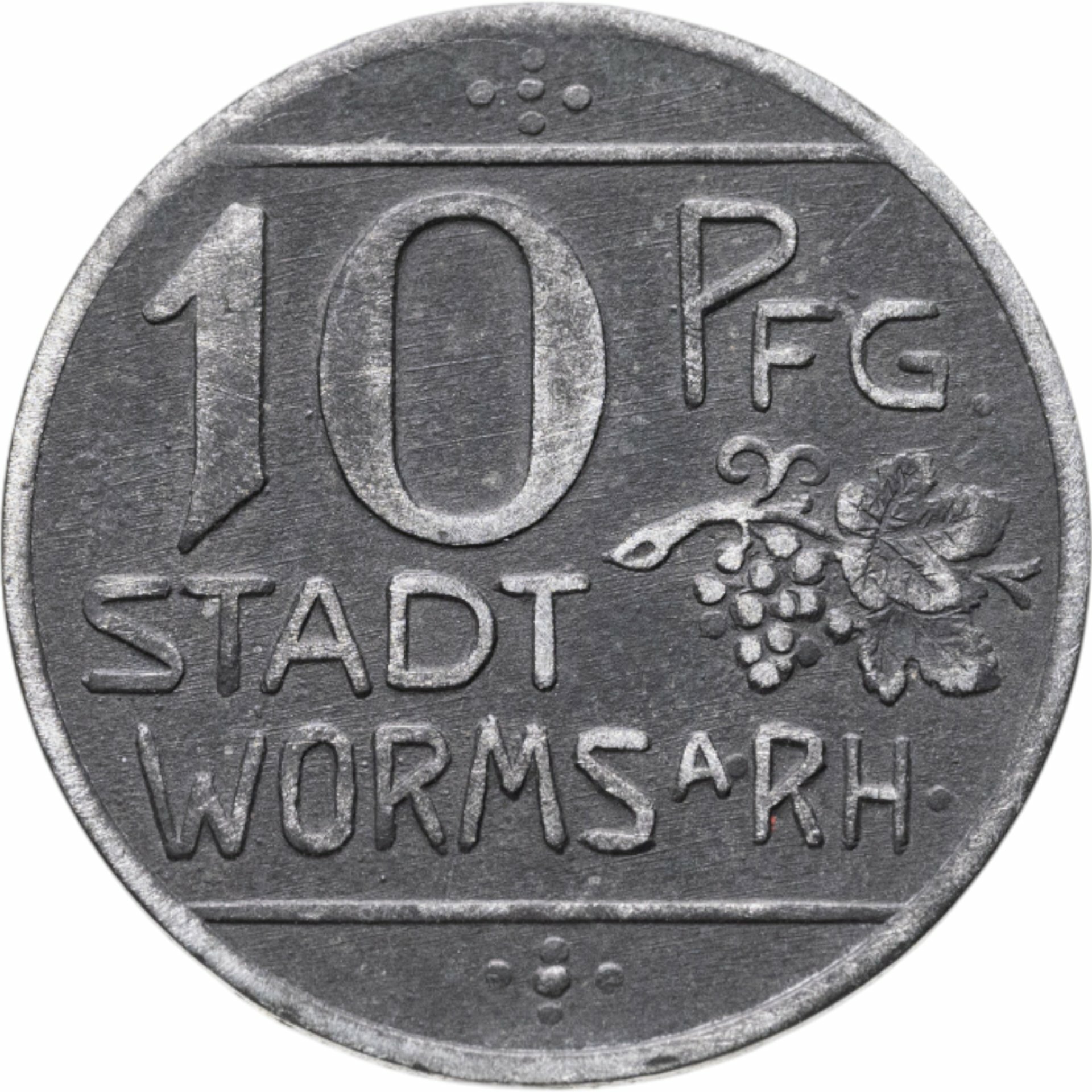 Германия Вормс нотгельд 10 пфеннигов 1918, Цинк, в сохранности XF