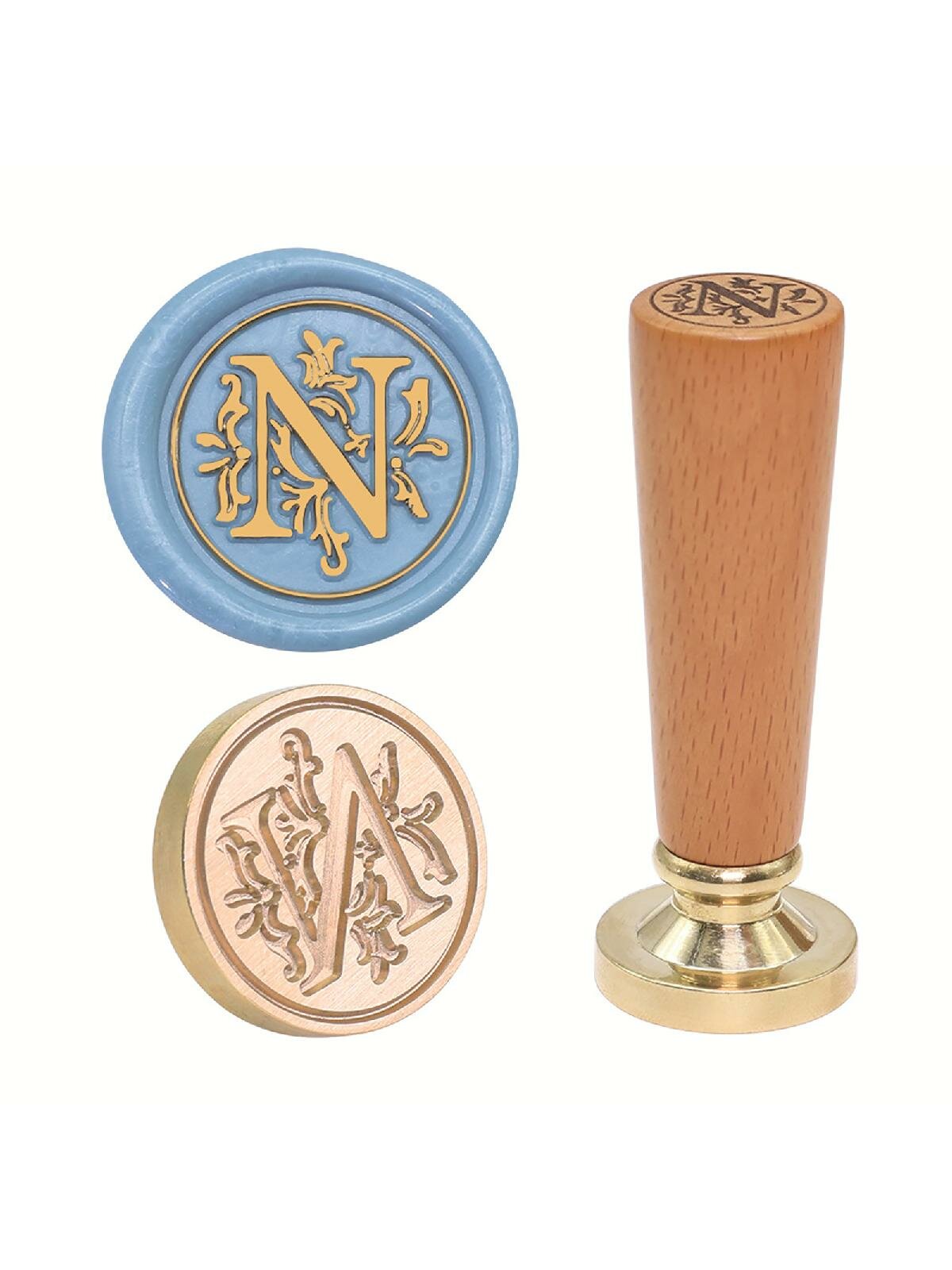 Винтажный восковой печатающий штамп Латунный инструмент для тиснения со сменным основанием из бука