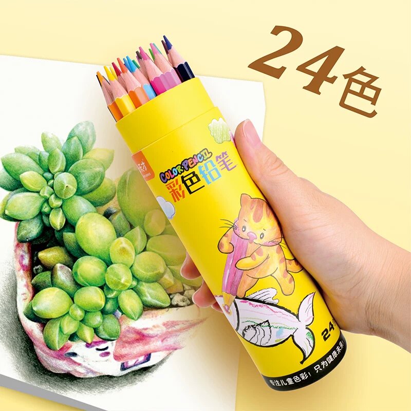 Цветные карандаши Qingzhu Little Genius Bucket, ручная роспись для взрослых, начинающих, детей, детского сада, масляные цветные карандаши, 24 цвета, 36 цветов, карандаши для рисования и граффити