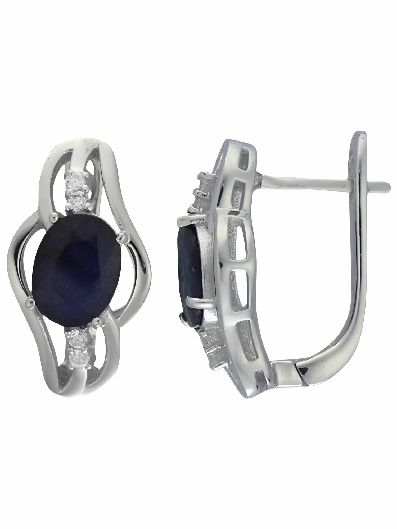 Серьги, серебро, 925 проба, родирование, фианит, сапфир