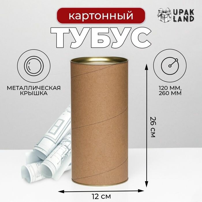 Тубус UPAK LAND 120х260 мм, 240 мм внутри высота, картон, металлическая крышка