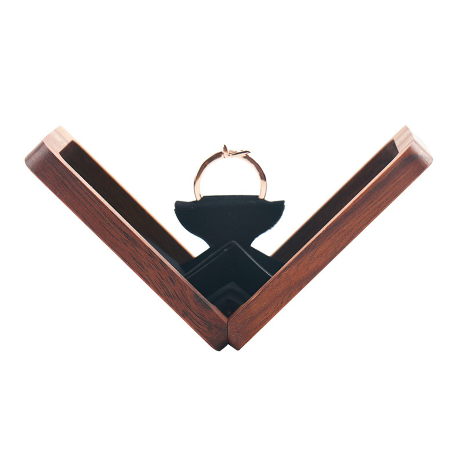 Коробка-кольщик из цельного дерева с поворотным механизмом, черный орех, размер 76x55x16 мм, чистый вес около 40 г, для колец с максимальным внешним диаметром 28 мм и максимальной шириной головки 12 мм, крепление как украшение, магнитный поворотный замок