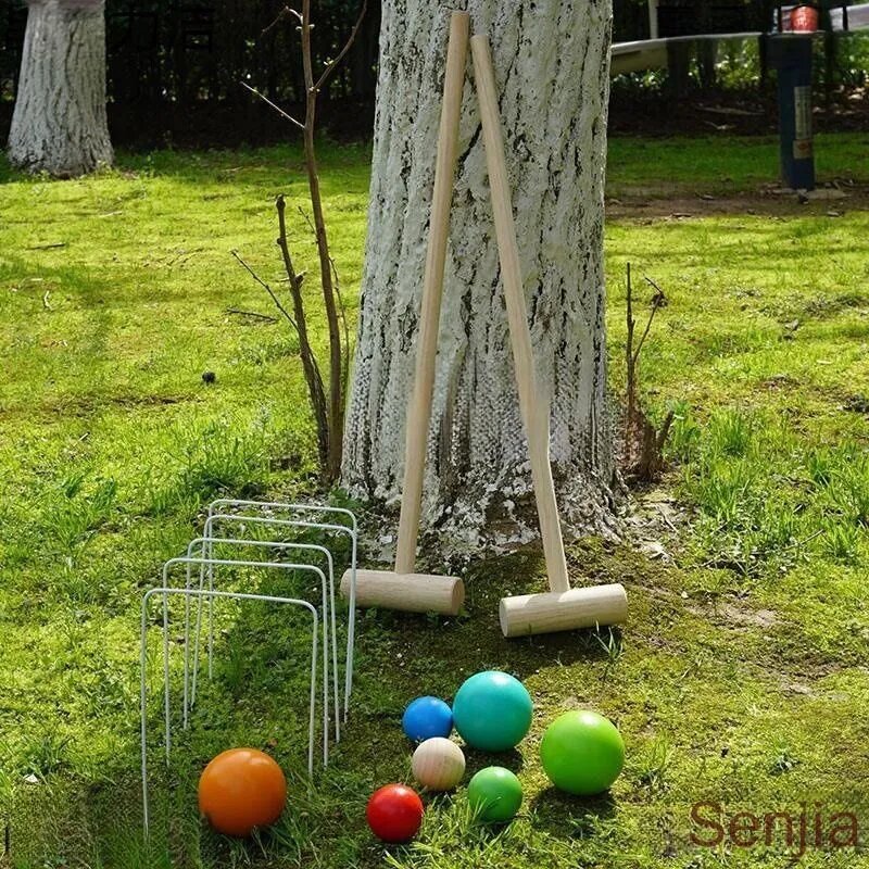 Набор для игры в крокет для всей семьи, деревянные клюшки и шары, металлические ворота, для газона и улицы