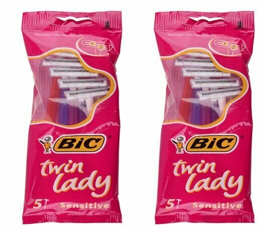 BIC Станок для бритья одноразовый LADY TWIN, 2 лезвия, 5 шт/уп, 2 уп