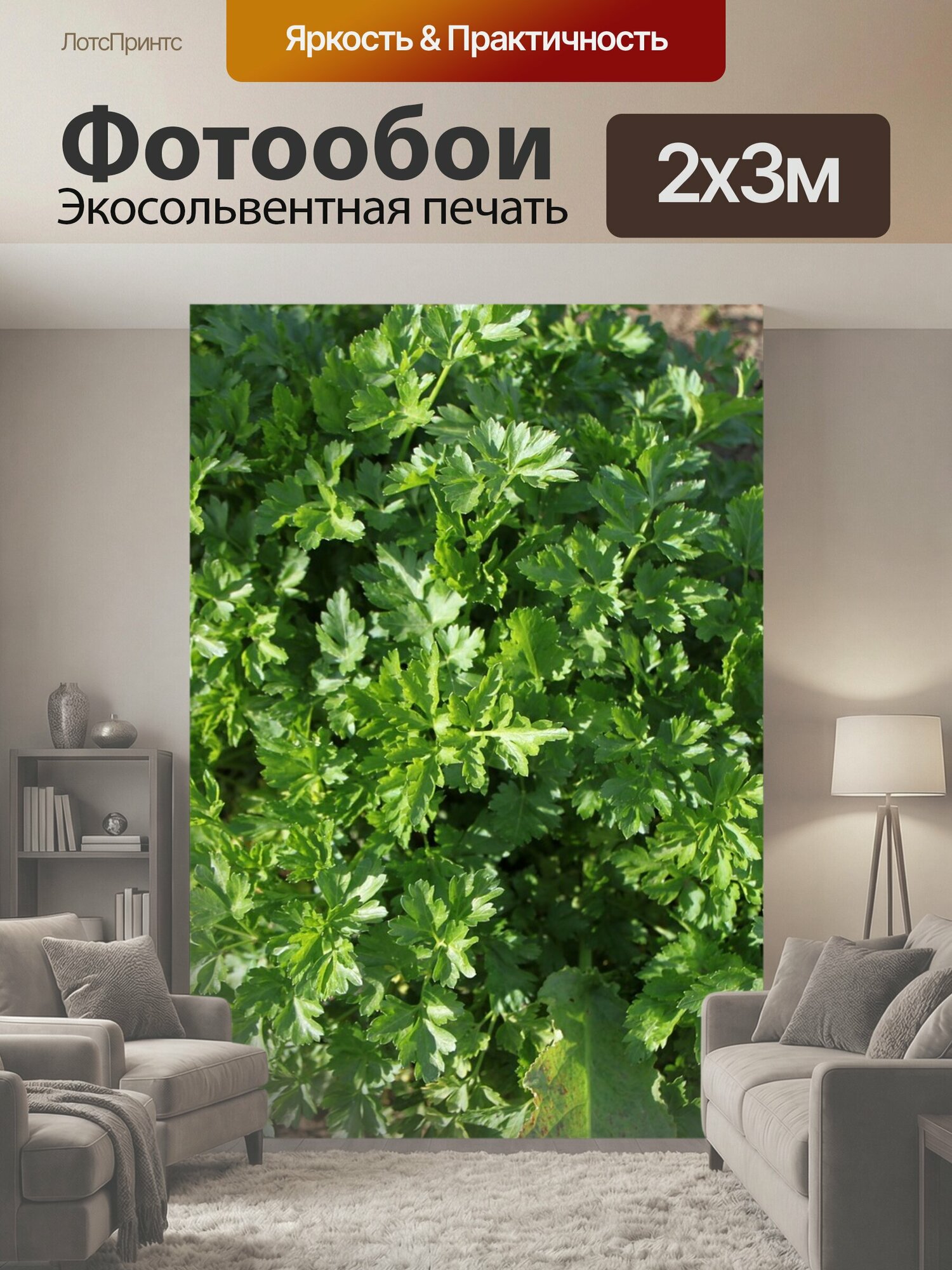 Фотообои "Петрушка, травы, зеленый" 200x300 см. экосольвентная печать