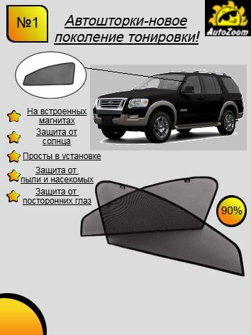 Автошторки магнитные для Ford Explorer U251 (2005-2010г. в.) 4 поколение /(Форд Эксплорер) внедорожник 5 дв, на передние двери 2 шт/шторки для автомобиля/съемная тонировка/AutoZoom