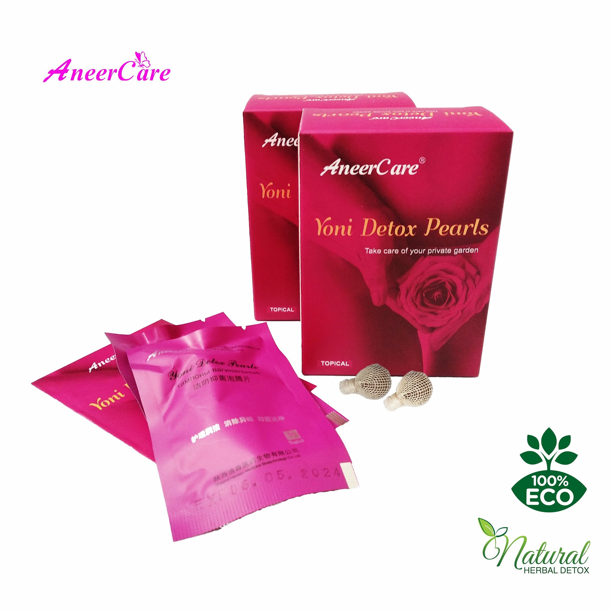 Тампоны китайские "Yoni Detox Pearls" от AneerCare, Набор 2 коробки по 6 шт. Фито тампоны женские
