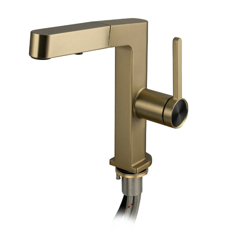 Смеситель кухонный MAGNUS 8232 шаровый Г - образный излив вытяжной корпус из латуни под цвет матового золота