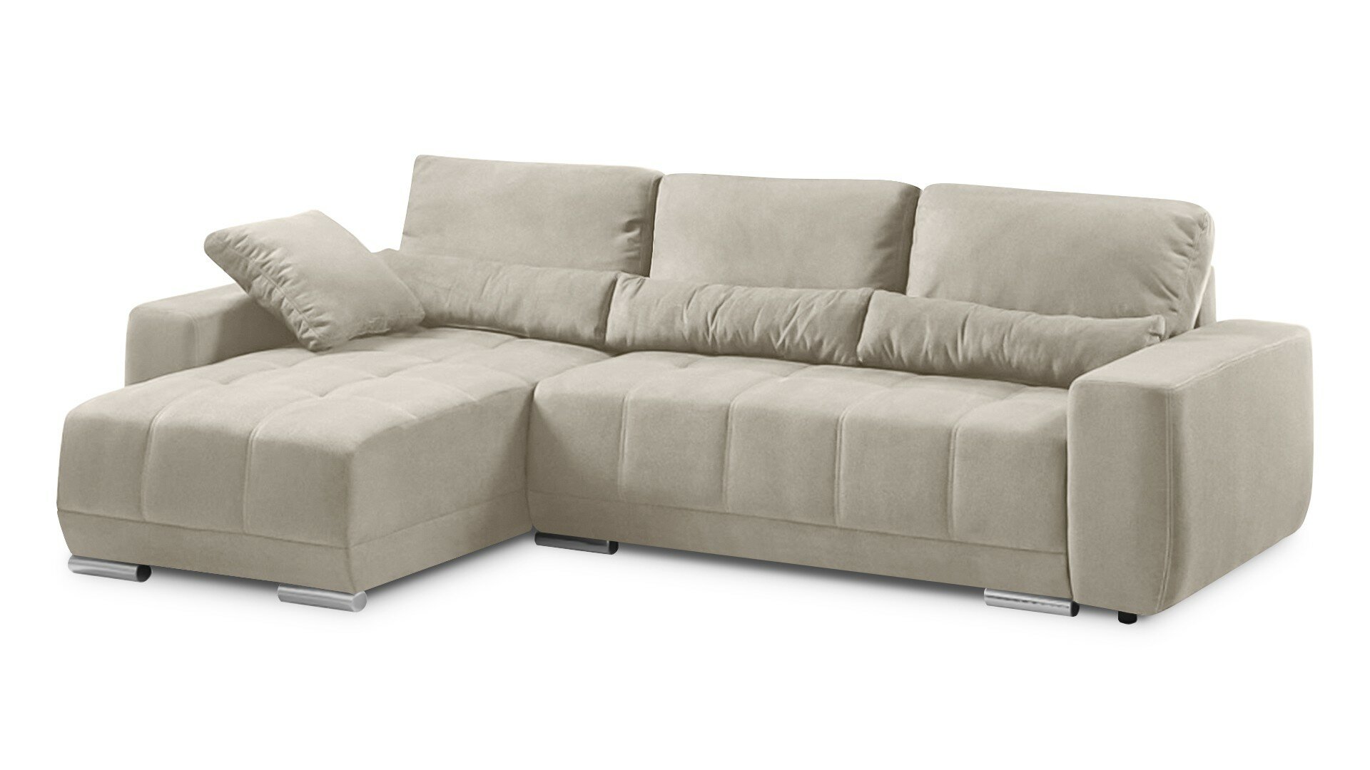 Диван с оттоманкой Наби Лайт Vivaldi 04 NEW 251x155x90 см, бежевый Велюр, еврокнижка GOODFORM