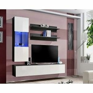 Гостиная Лана 3.1 черный, фасад белый глянец