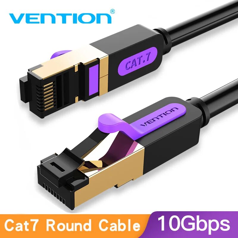 Кабель Ethernet Vention Cat7 RJ45 5м/10м/20м Cat7 Round Black, 0.3m