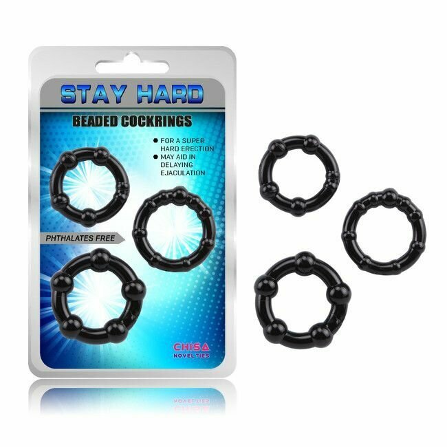 Набор из 3 эрекционных черных колец с рельефом в виде бусинок Beaded Cock Rings