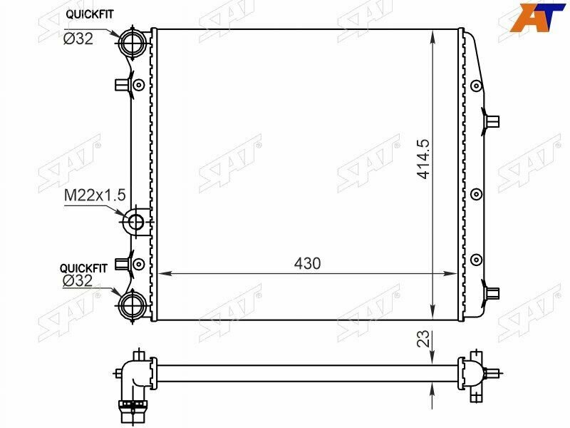. SAT Радиатор охлаждения двигателя для Skoda Rapid 12-20 , Volkswagen Polo 01-09 , SEAT Cordoba 03-09 , Ibiza 02-15 , Skoda Fabia