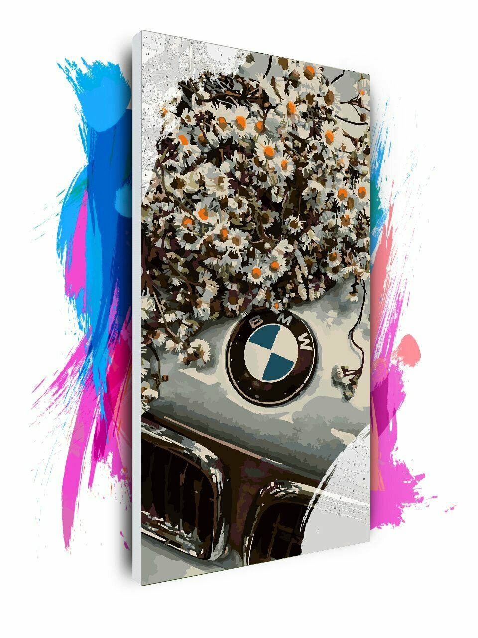 Картина по номерам на холсте Ромашки на капоте, 30 х 60 см