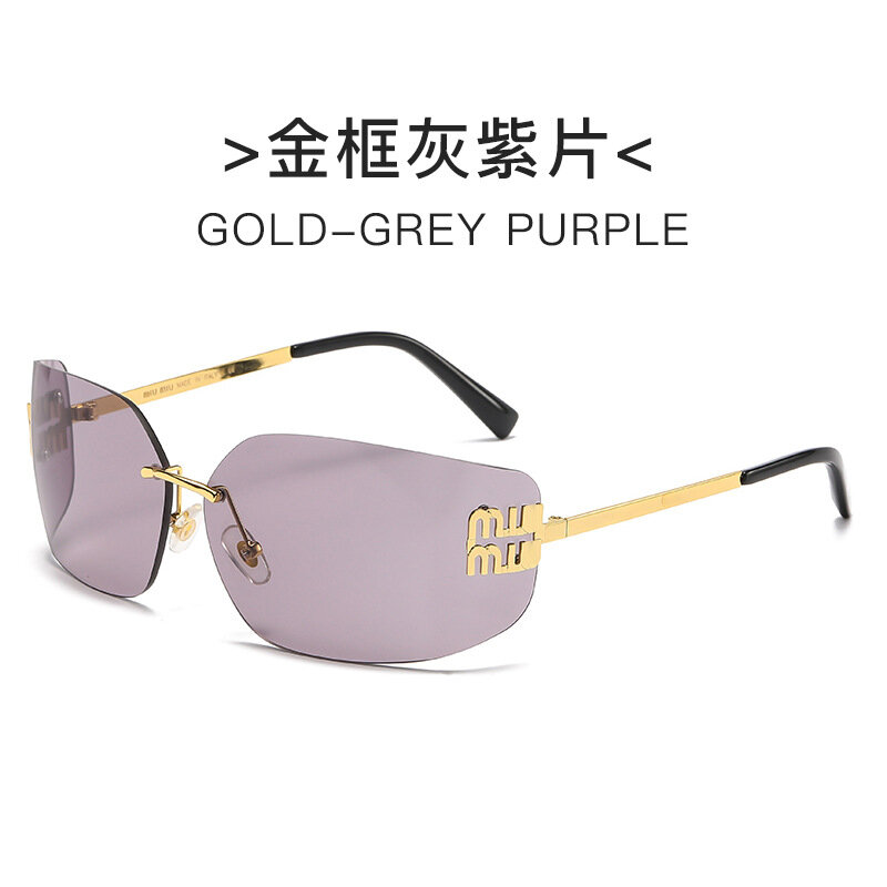 2026 Mijia Y2K Сладкие, крутые, острые металлические безрамные солнцезащитные очки для женщин, в том же стиле, что и у Чжан Юаньин, уникальные очки с вогнутой формой