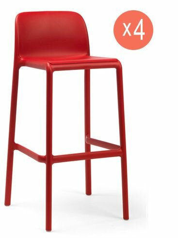 Комплект из 4-х барных стульев со спинкой NARDI Faro, высота сиденья 76 см, цвет красный