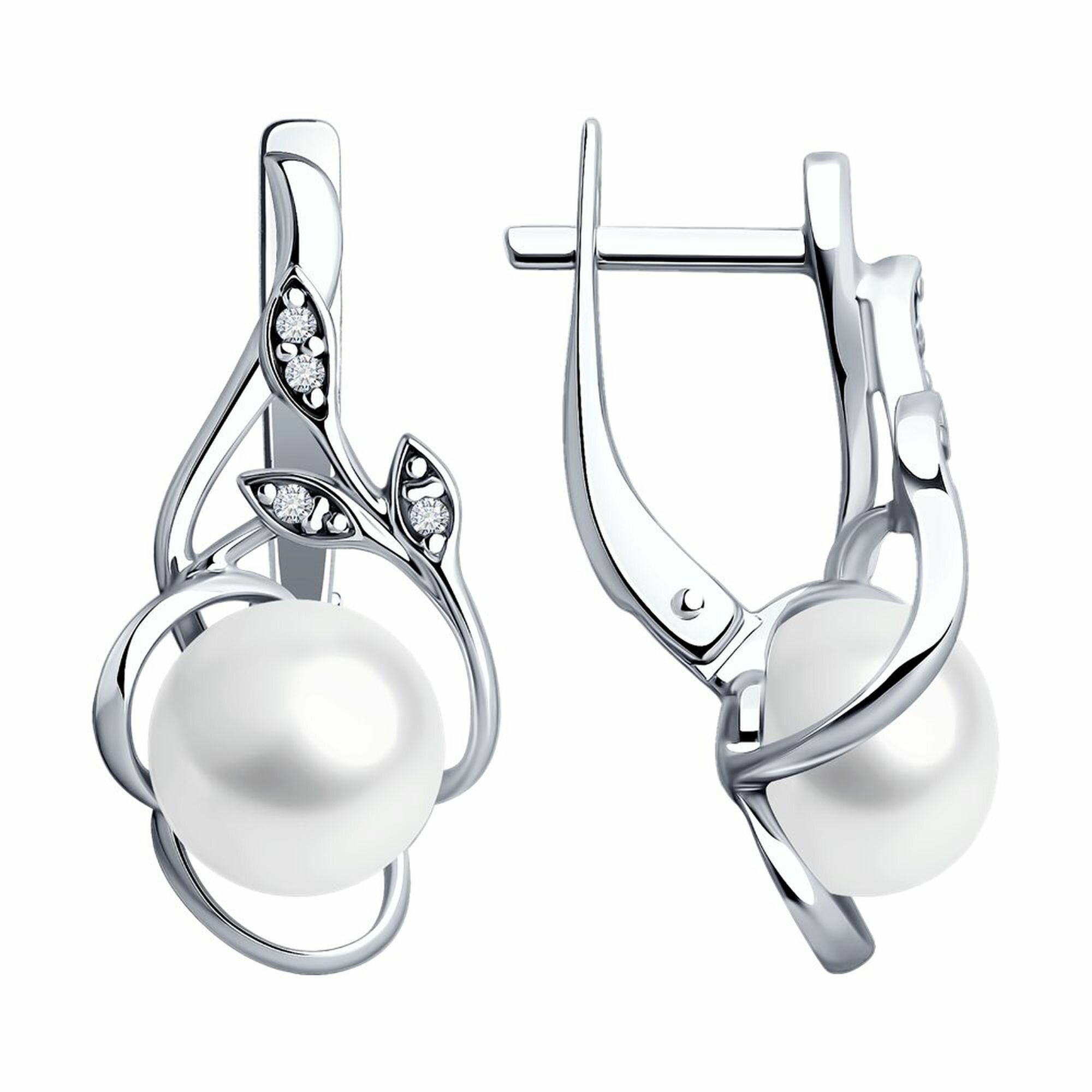 Серьги, серебро, 925 проба, родирование, жемчуг, фианит