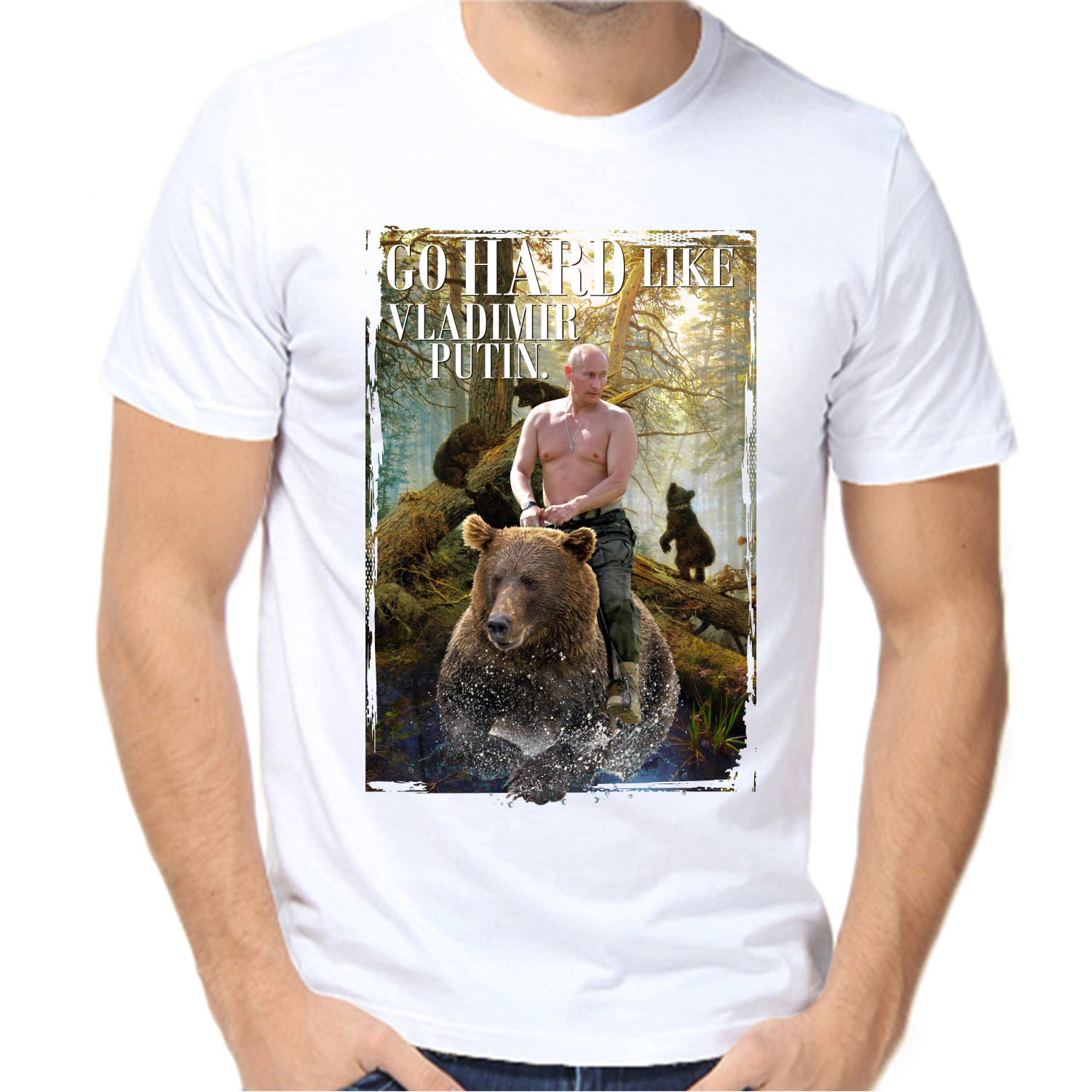 Футболка с Путиным на медведе go hard like