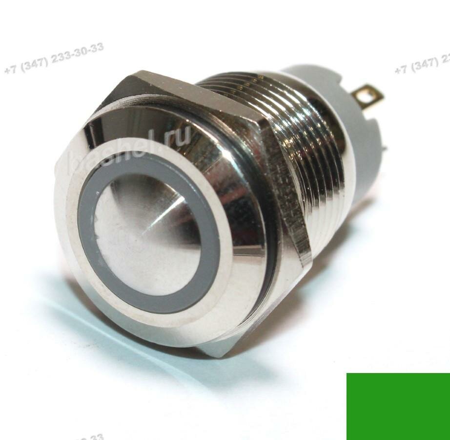 Кнопка антивандальная GQ16B-10ZE/J/G/N off-on, RUICHI, (зеленая индикация)