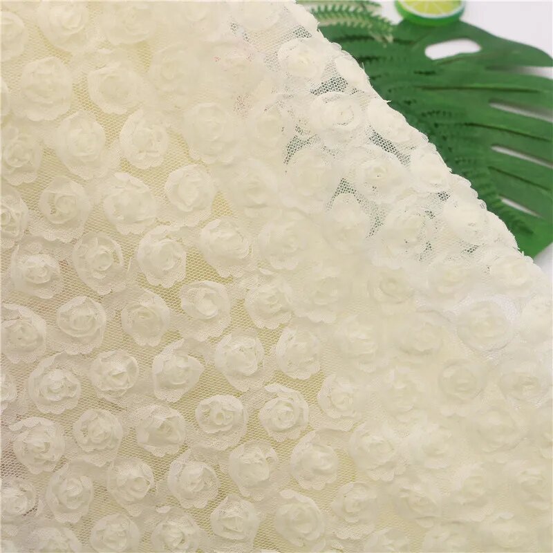 Цветная 3D ткань с вышивкой роз DHANXINZ для рукоделия Белый, Beige