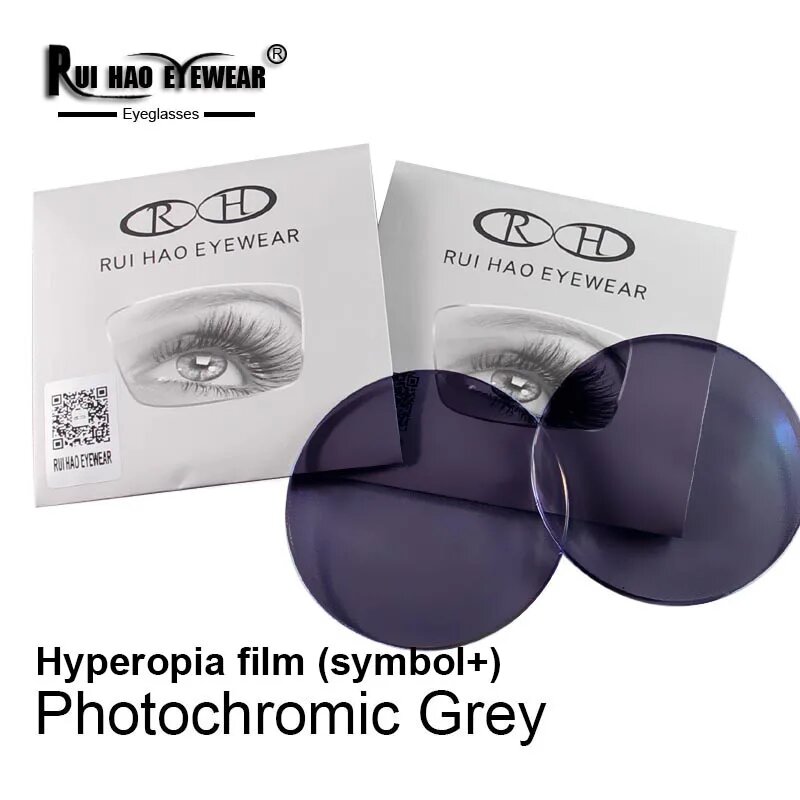 Прозрачные линзы RUI HAO EYEWEAR 1.56 индекса для дальнозоркости Photochromic Grey, 1.67
