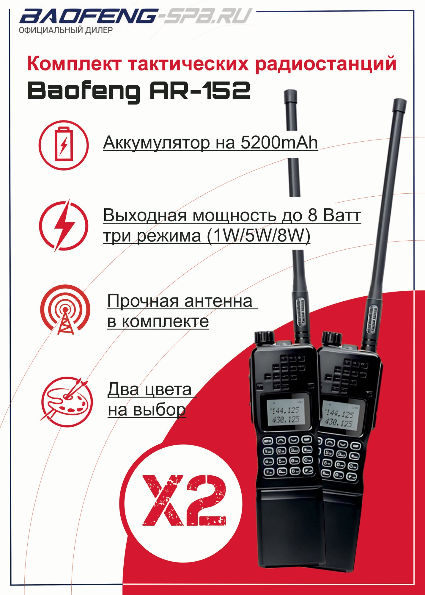 Комплект тактических радиостанций Baofeng AR-152 черные