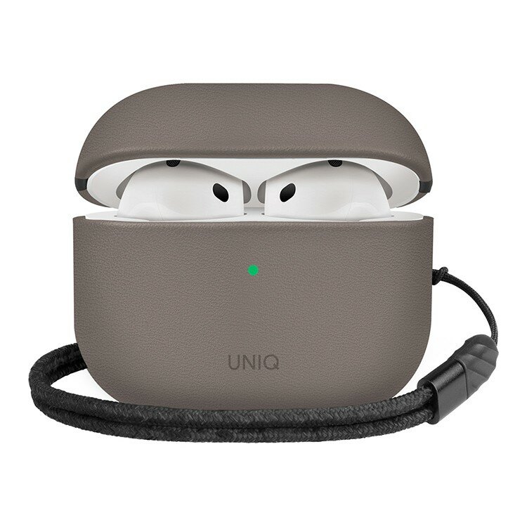 Uniq чехол для Airpods 4, Lyden Leatherette со шнурком, серый