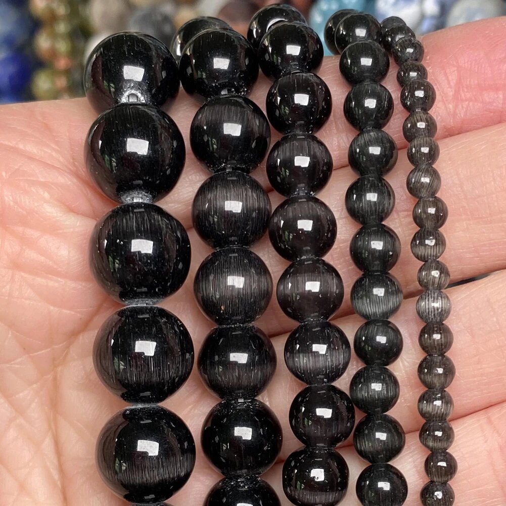 Бусины из натурального камня "Кошачий глаз" fascinante viento 4/6/8/10 мм Черный, 8mm, Black