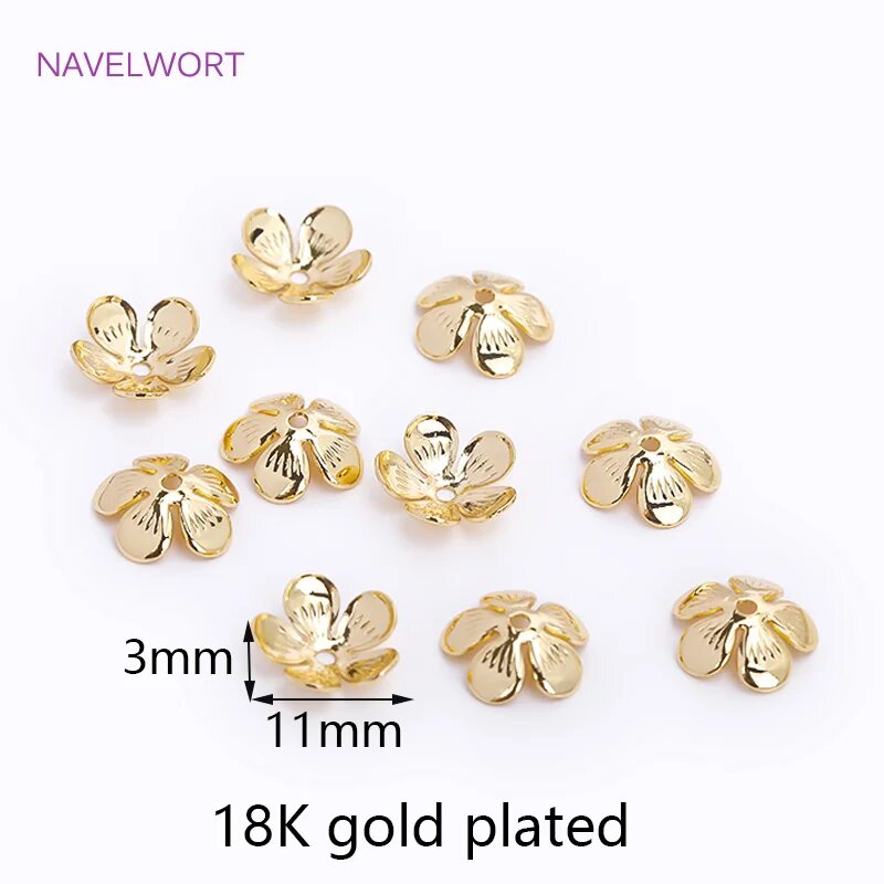Золотые бусины-цветочки 11x3 мм, 18K gold plated, 20 шт