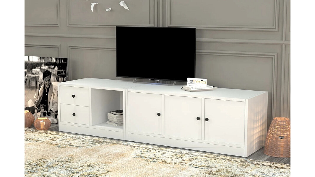 ТВ-тумба Билли Айден 3 Белый Фасадный 0101 NOW 161x40x39 см, Фиеста