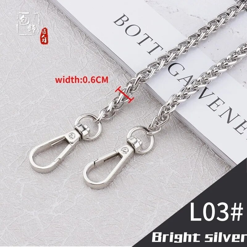 Цепочка для сумки серебряная, 90 см, L03-Bright silver