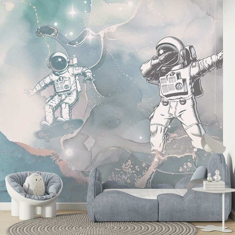 Фотообои детские. Космонавты танцуют 12-1629-M-Холст 270 x 300 см (ВхШ) Бесшовные, флизелиновые, влагостойкие обои MasterFresok