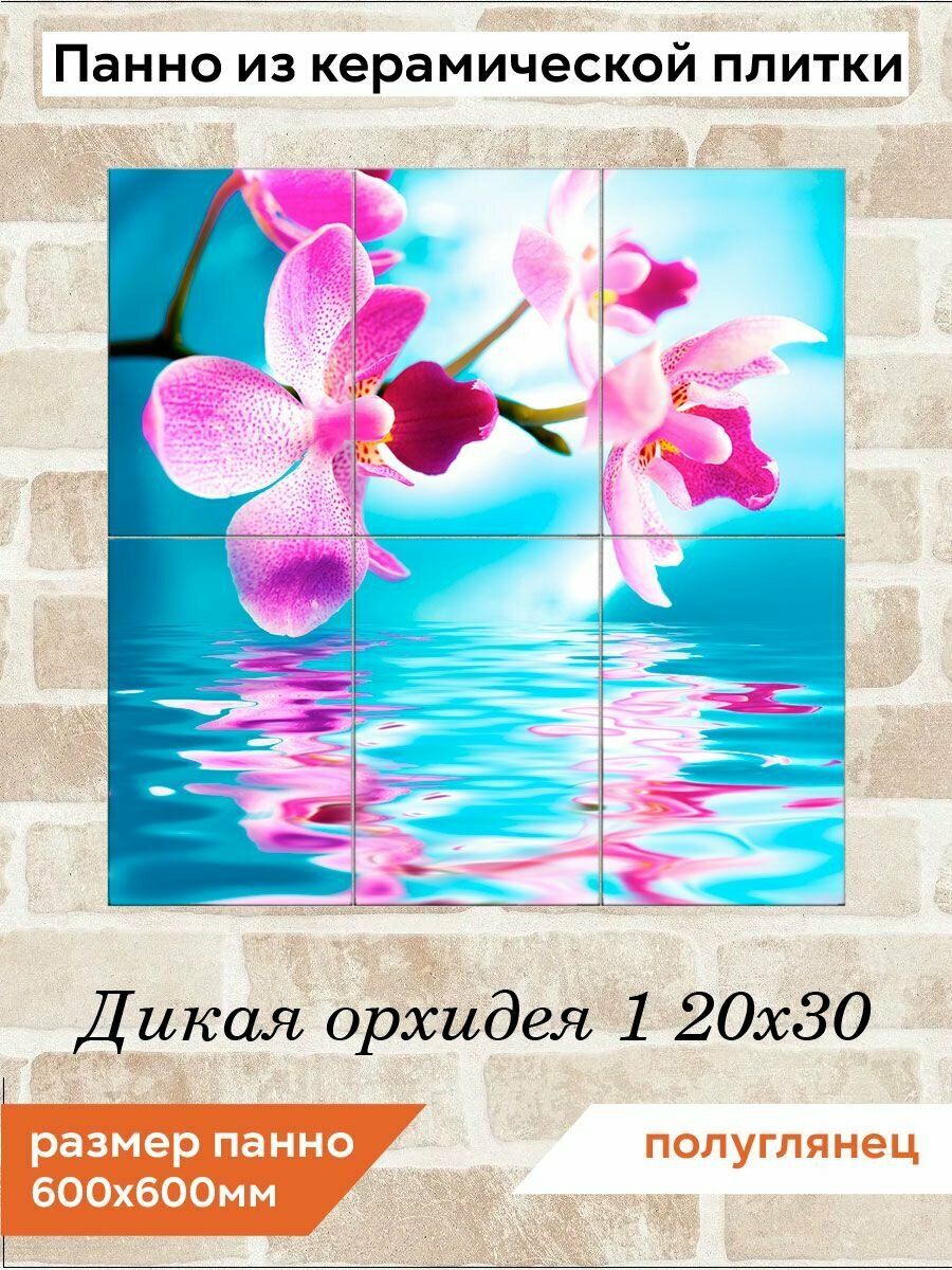 Панно из плитки Fres-co "Дикая орхидея 1 20х30", керамическое, полуглянцевое, декоративное, 60х60 см
