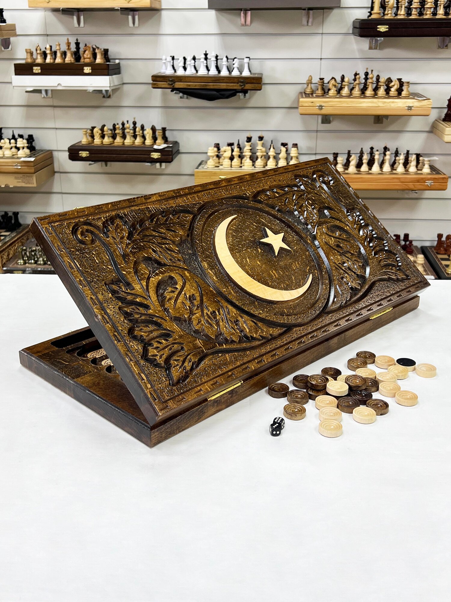 Нарды ручной работы из массива бука 60см Полумесяц