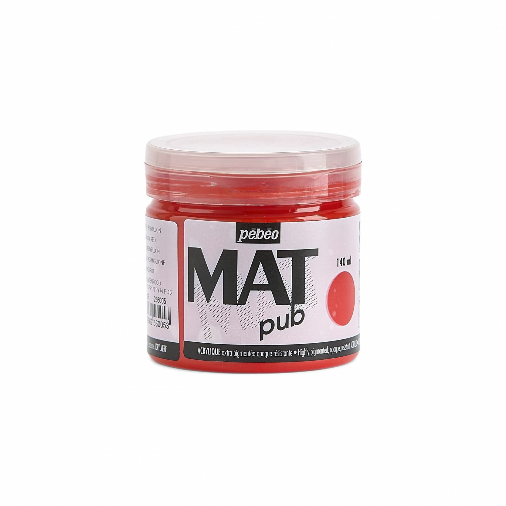 PEBEO Mat Pub краска акриловая, экстра матовая №2 140 мл, Красный алый, 256005