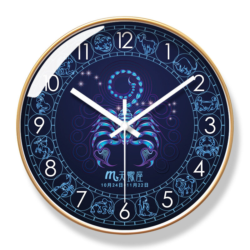 Настенные часы со знаком зодиака Скорпион | Бесшумный дизайн без тиканья | 30 см | Работают от батареек | Уникальный астрологический декор для гостиной, спальни или офиса