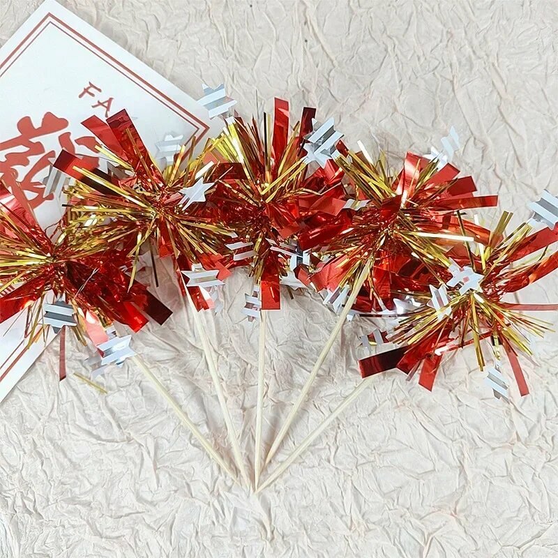 5 шт, акриловые фигурки для торта, золотые и серебряные фейерверки A