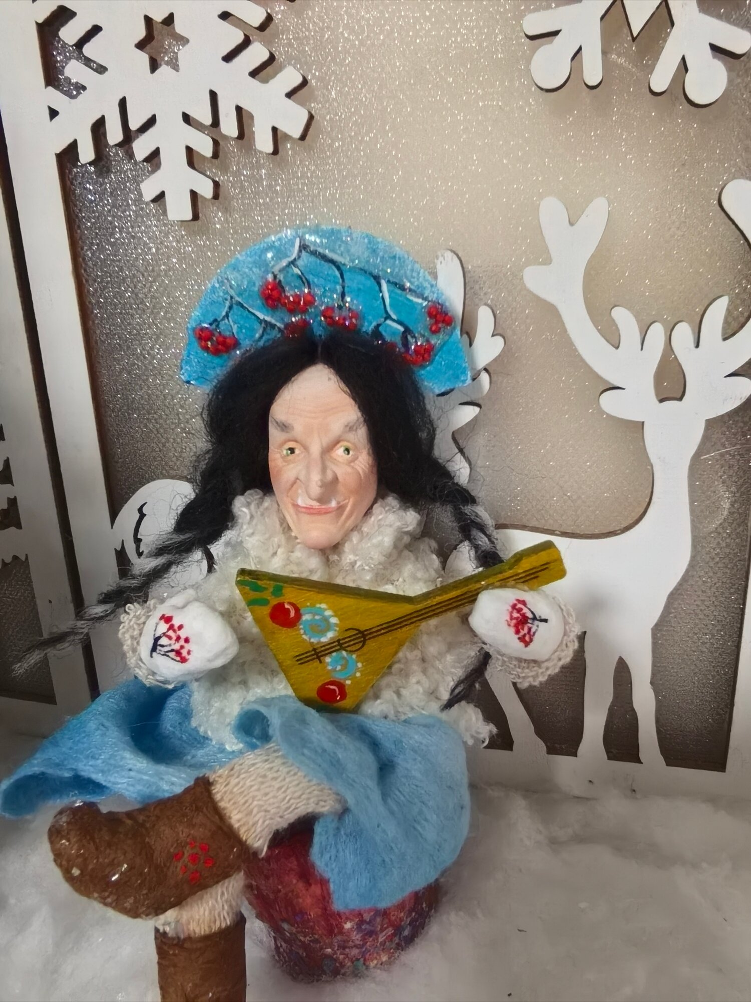 Ватная ёлочная игрушка "Баба Яга в кокошнике" ручная работа высота 12 см