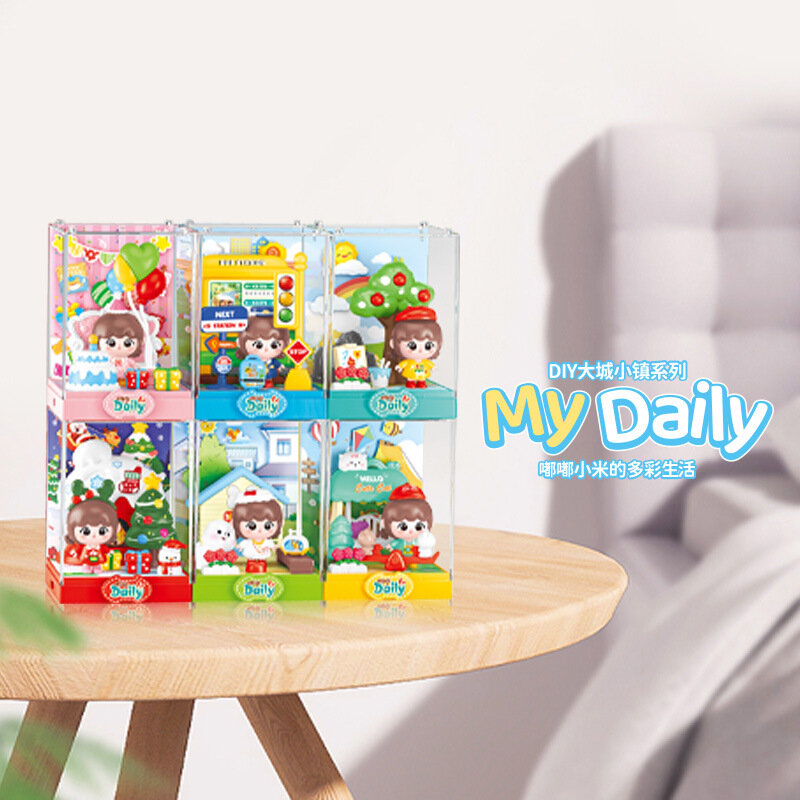 Детская сцена, магазин чая с молоком, модель большого города и поселка, собранный строительный блок-головоломка с огнями, миниатюрные игрушки для сцены